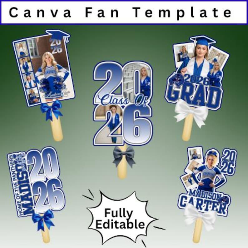 Graduation Photo Fan Template Bundle | Canva Editable, Class of 2026 ...