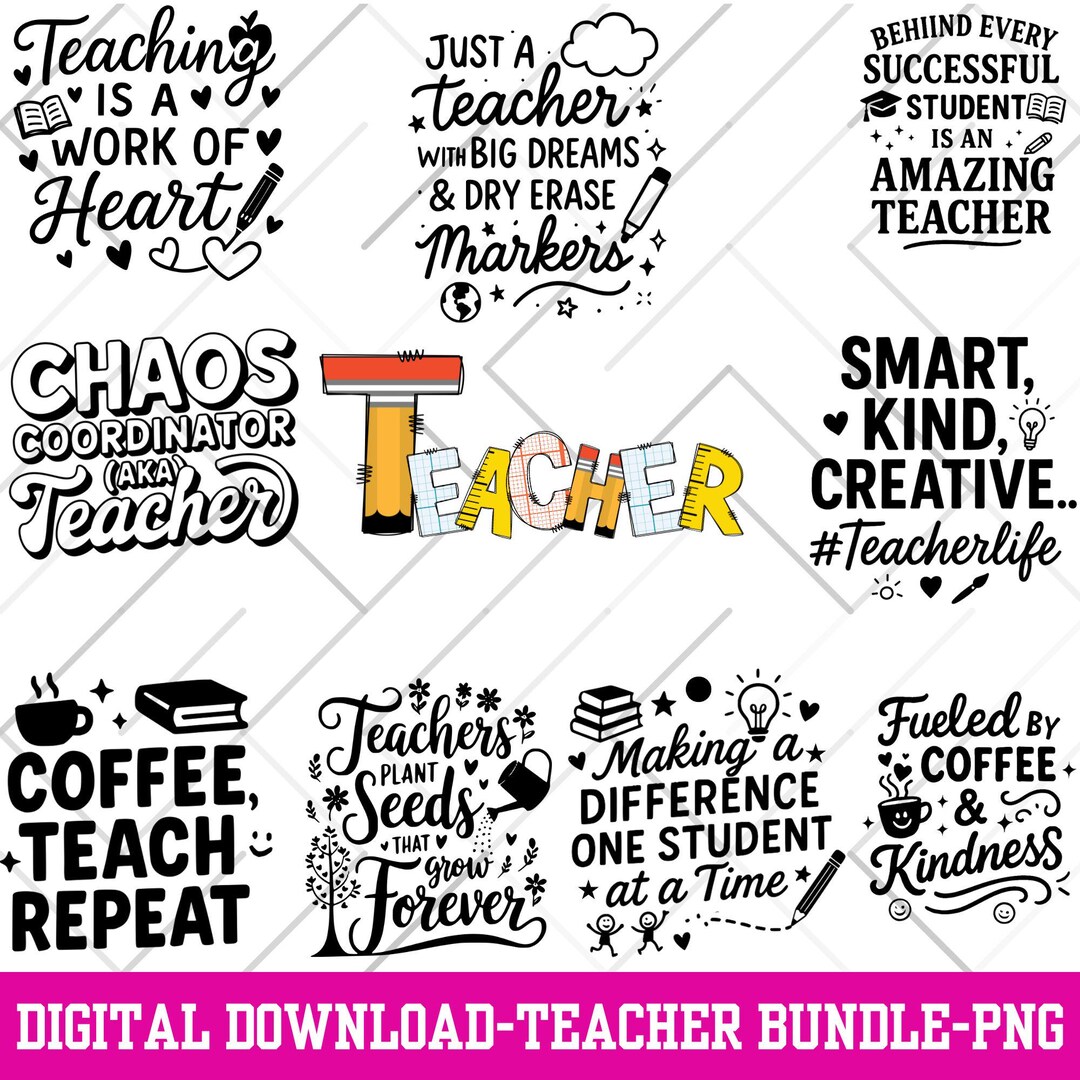 Teacher PNG, Teacher PNG Bundle, PNG Bundle, Teacher Quotes, Teacher ...