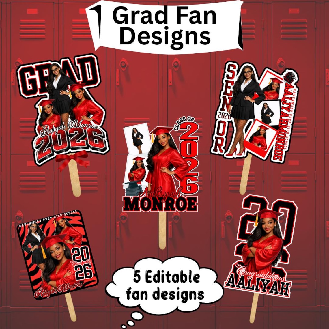 Editable Graduation Fan Templates | Class of 2026 Canva Bundle (digital ...