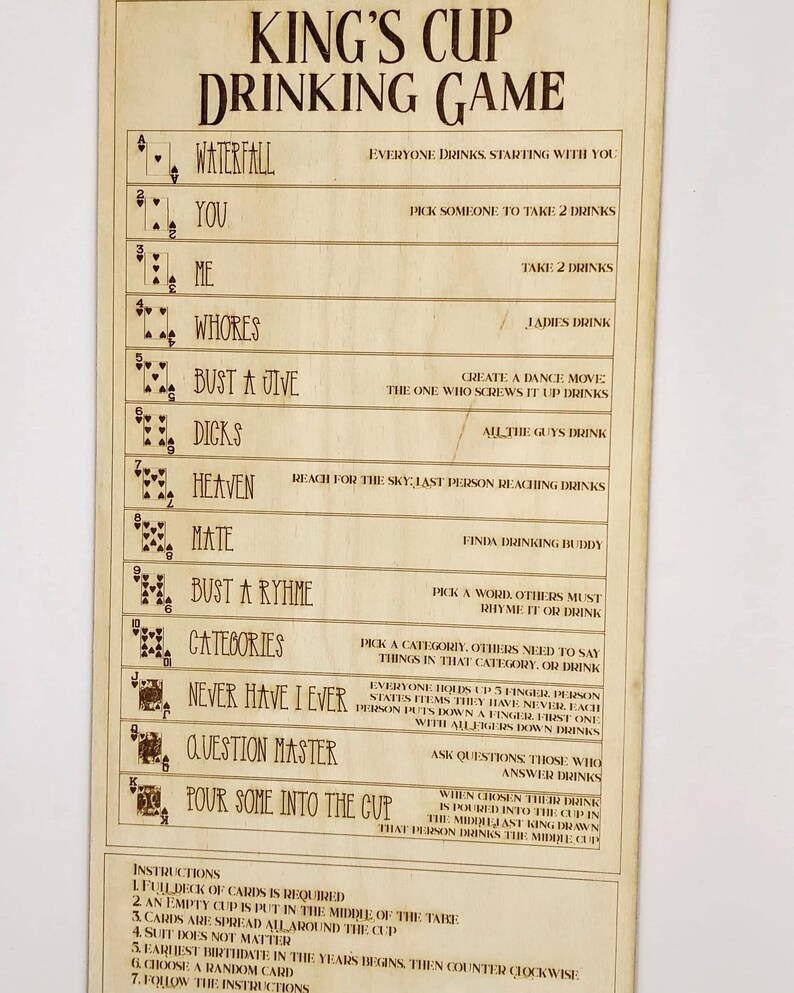 Kings Cup Game, Adult Game, Drinking Game, 18x10, 1 Layer, Engraved and ...