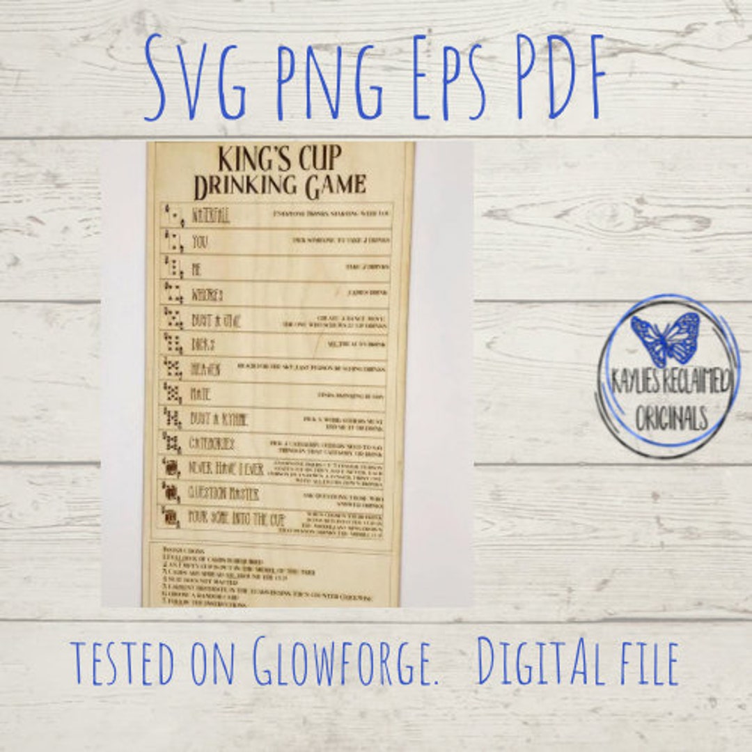 Kings Cup Game, Adult Game, Drinking Game, 18x10, 1 Layer, Engraved and ...