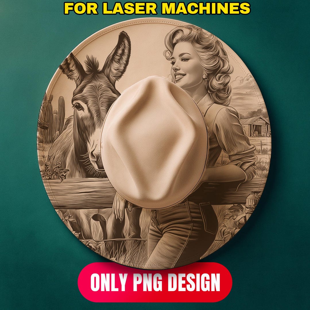 Cowgirl and Donkey Hat Burning Design Digital Download - Rancho Laser ...