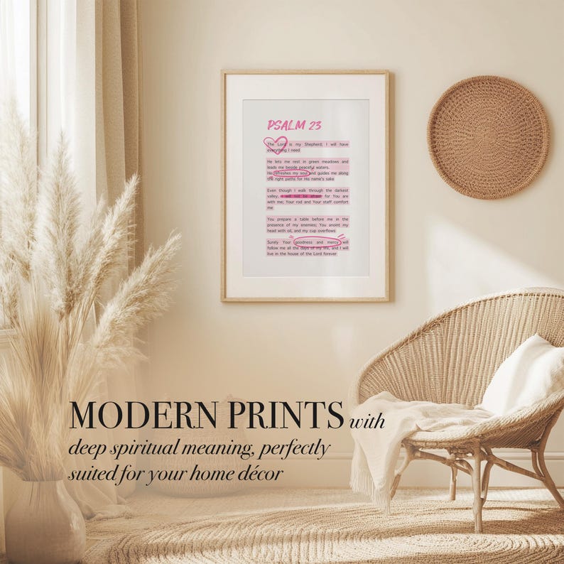 Pink Psalm 23 Modern Wall Art Instant Download for Christian Girly Gift ...