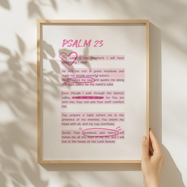 Pink Psalm 23 Modern Wall Art Instant Download for Christian Girly Gift ...