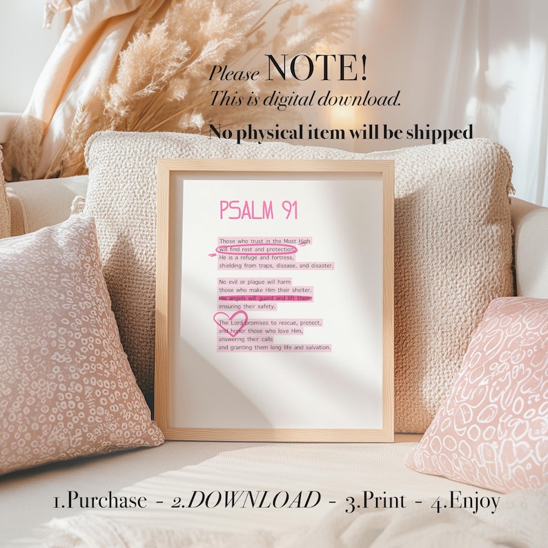 Pink Psalm 91 Modern Wall Art Instant Download for Christian Girly Gift ...