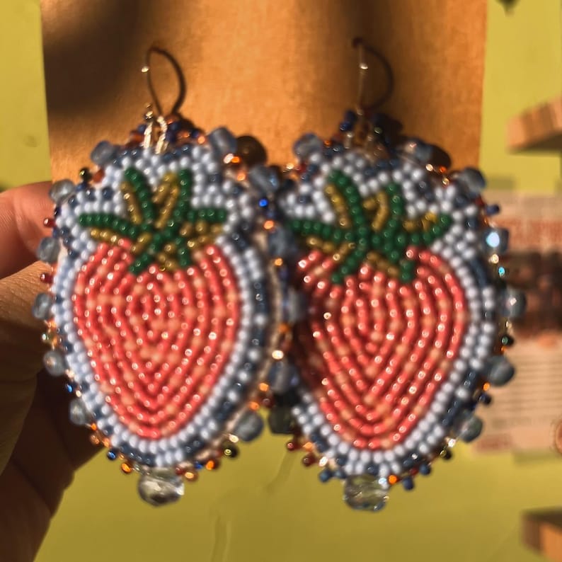 Handmade Beaded Strawberry Earrings - Etsy
