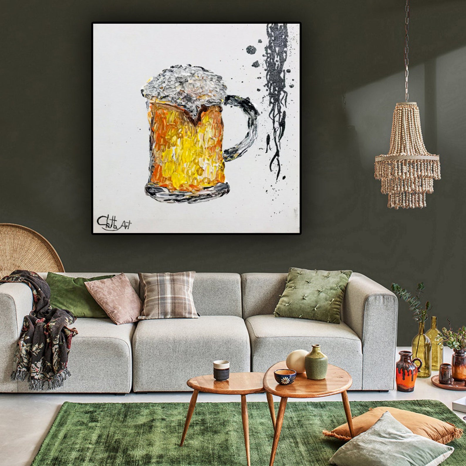 Beer Glass Original Painting Abstract Acrylic on Canvas Large - Etsy