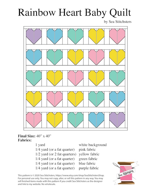PDF Pattern Rainbow Heart Baby Quilt | Etsy