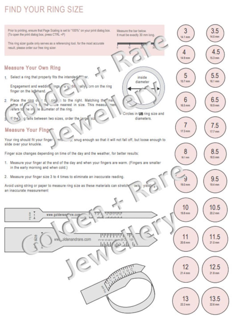 Printable PDF Ring Finger Sizer Ring Measure Ring Size - Etsy