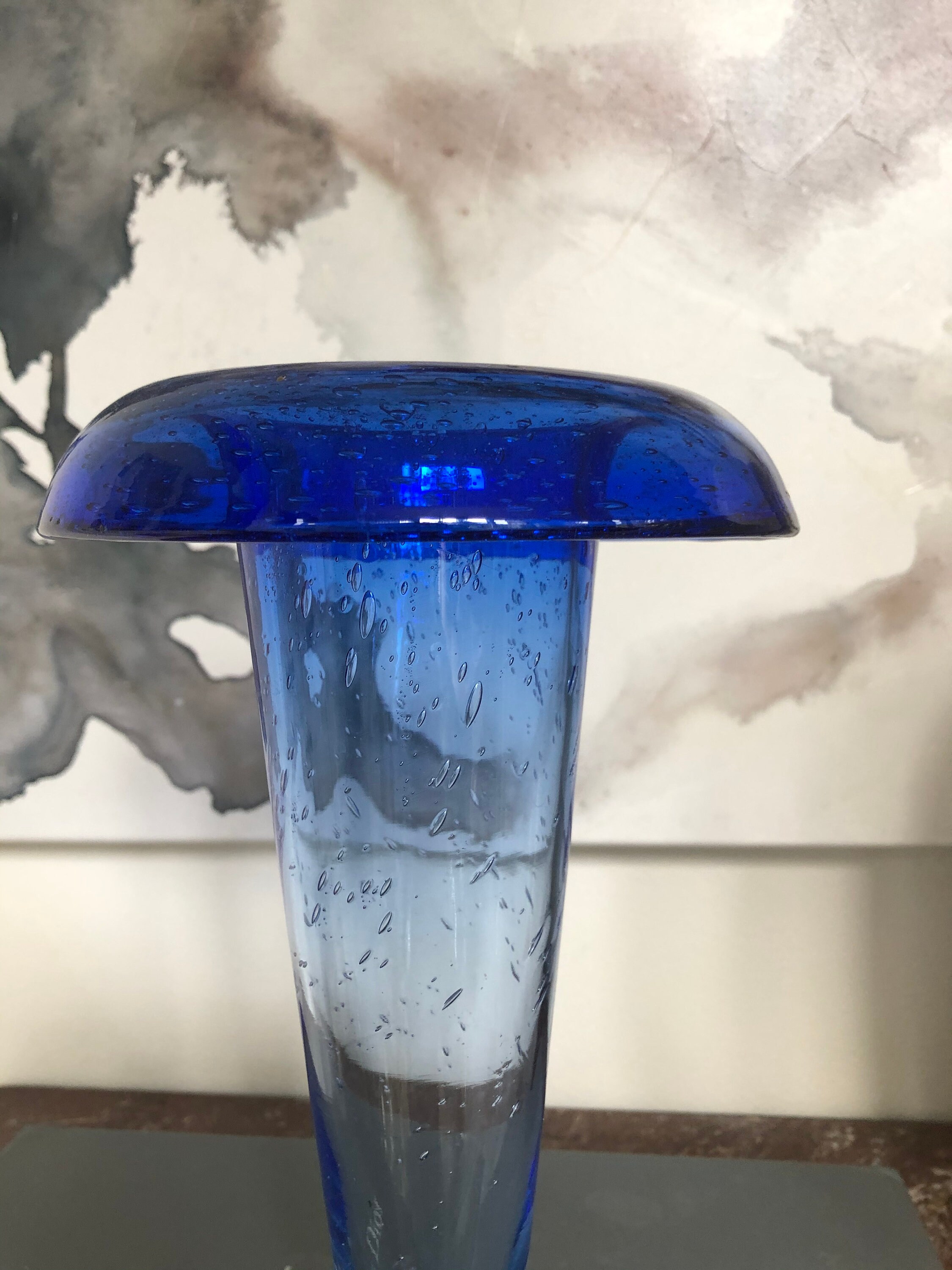 Vintage Hand Blown Fluted Blue Glass Vase, Cobalt Blue Footed Glass ...