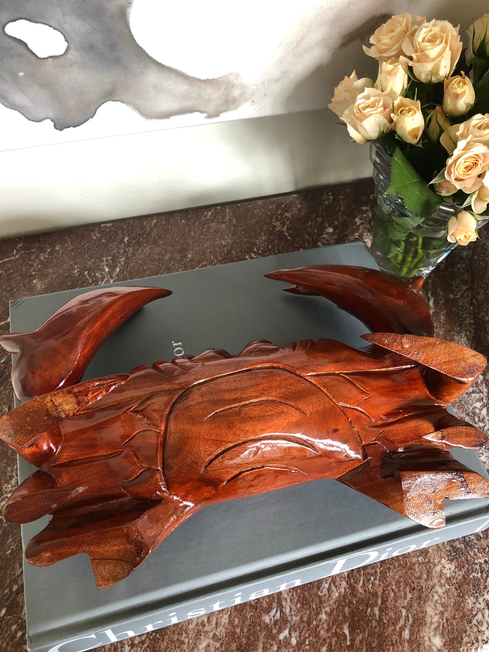 Large hand carved wood crab with storage compartment | Etsy