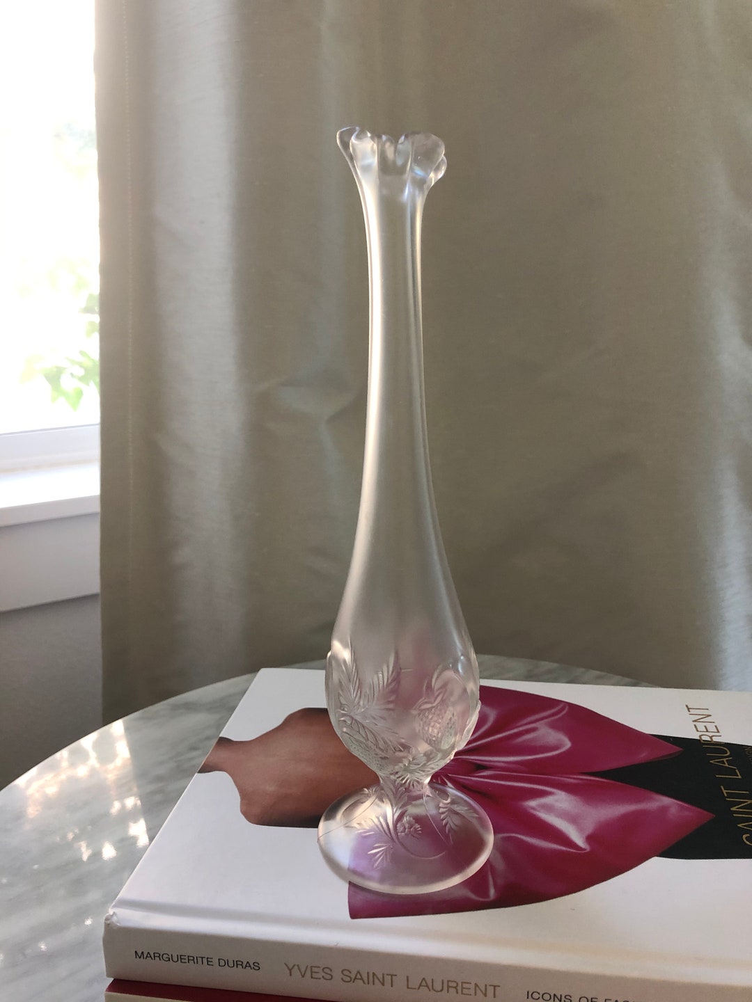 Vintage Fenton Strawberry Pattern Clear Satin Glass Swung Vase - Etsy