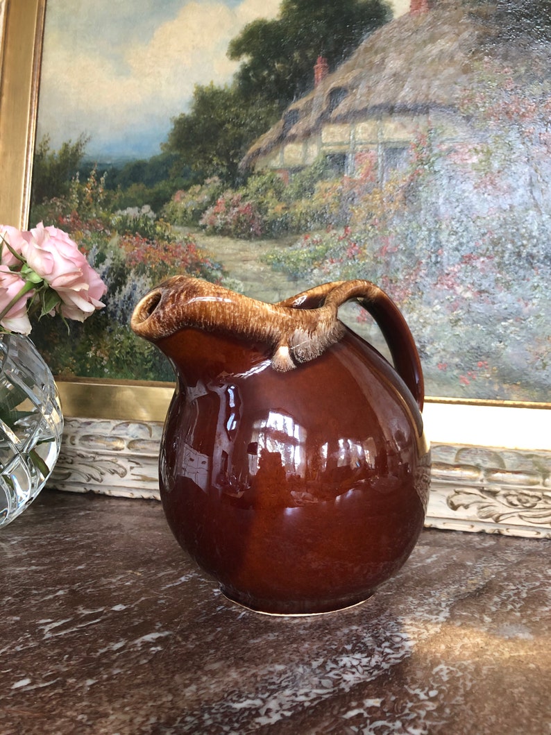 Vintage Brown Glazed Hull Pottery Pitcher by Oven Proof USA | Etsy