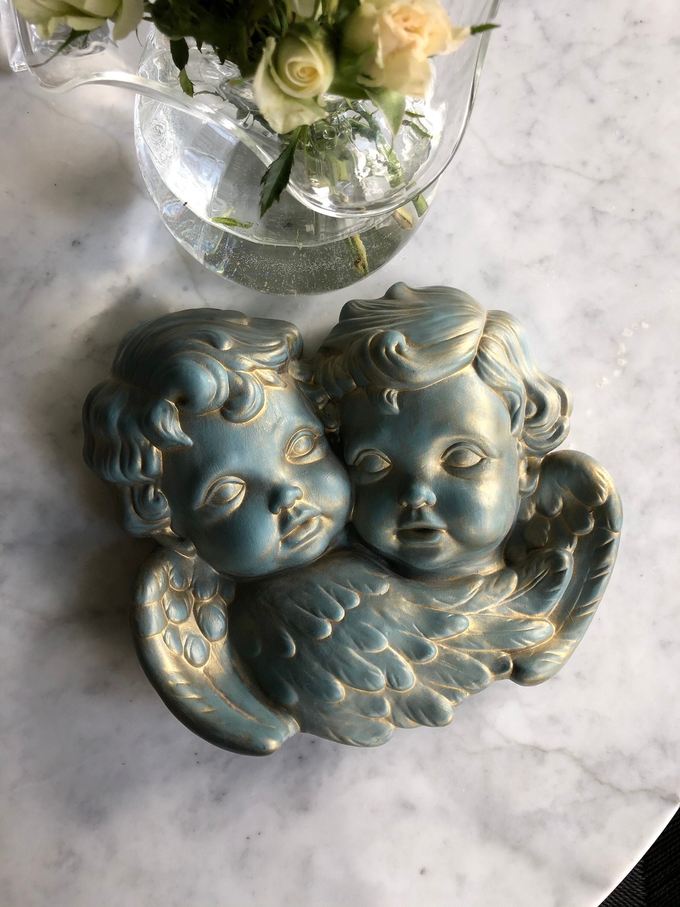 Vintage ceramic cherub wall plaque angels wall decorative | Etsy
