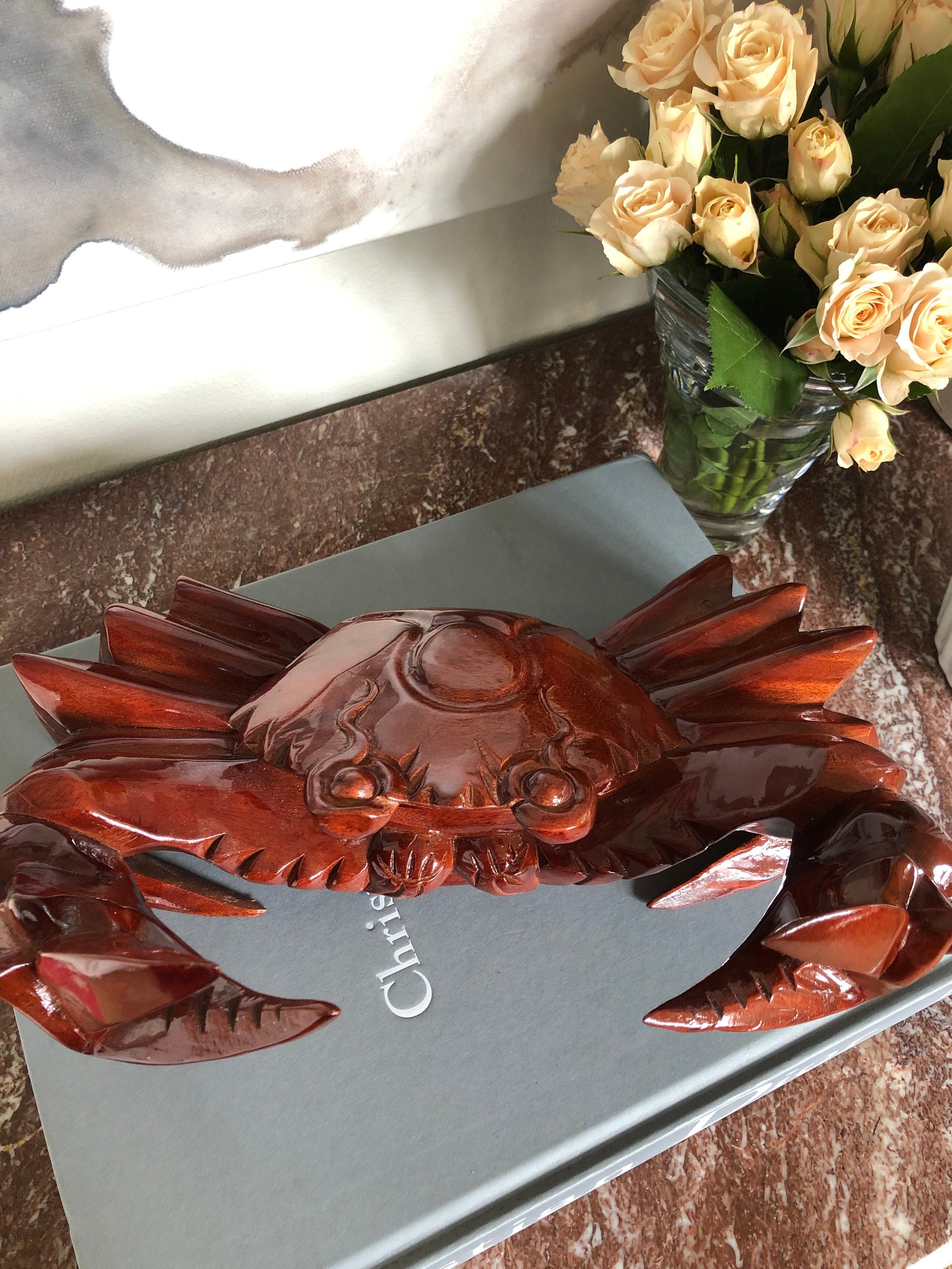 Large hand carved wood crab with storage compartment | Etsy