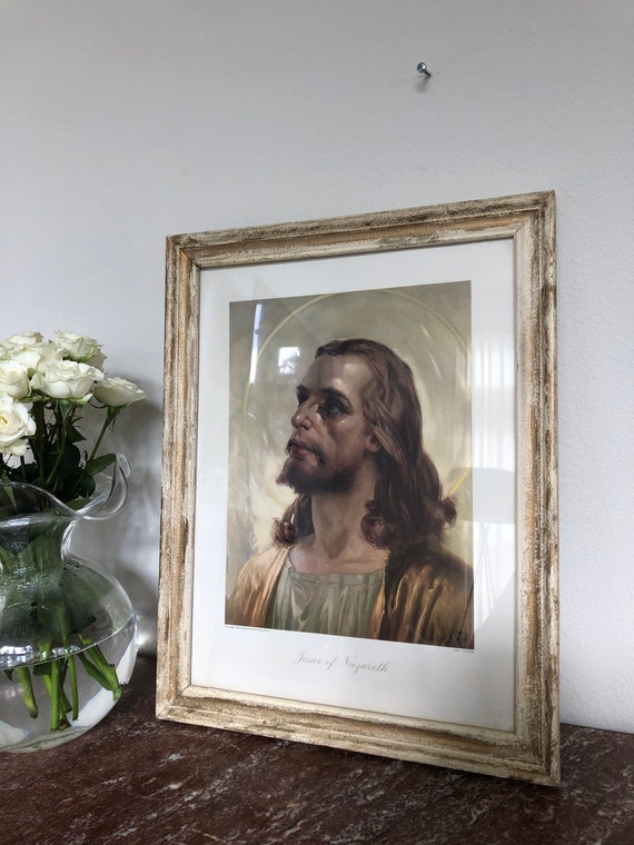 Vintage Jesus framed art print by L Jambor 1948 | Etsy