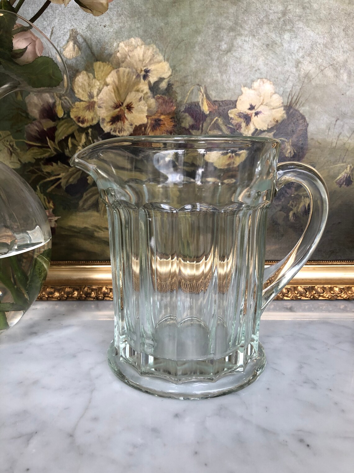 Vintage ribbed heavy glass classic pitcher | Etsy