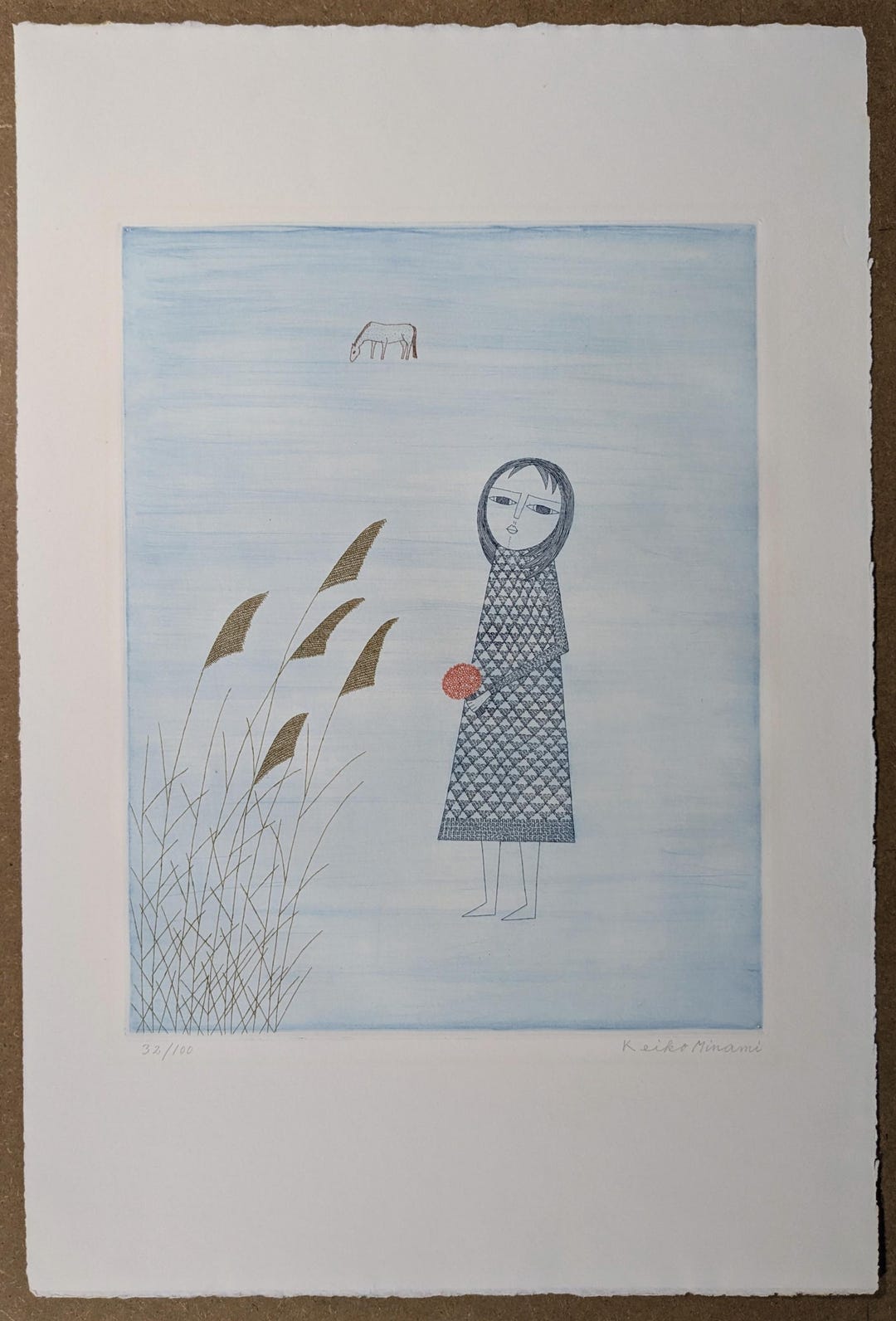 Keiko Minami Etching Girl With A Bouquet 1980 Signed Etsy