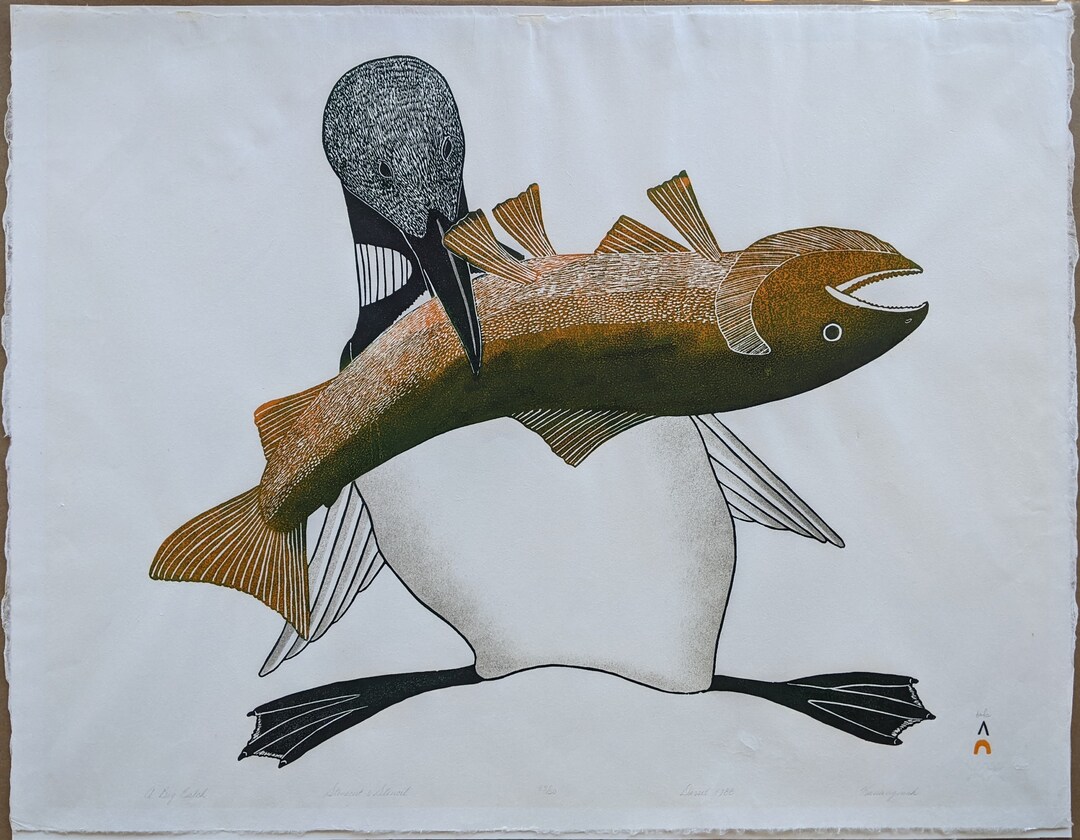 Kananginak Pootoogook (inuit) Stonecut and Stencil "a Big Catch" 1988 ...