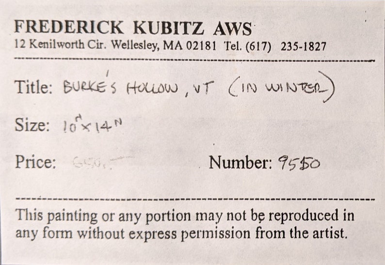 Frederick Kubitz Watercolor on Paper, "burke's Hollow, VT in Winter ...