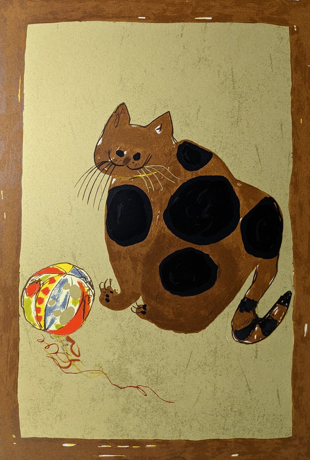 Ingrid Fujiko Hemming Silk Screen "cat and Ball" 2007, Signed - Etsy