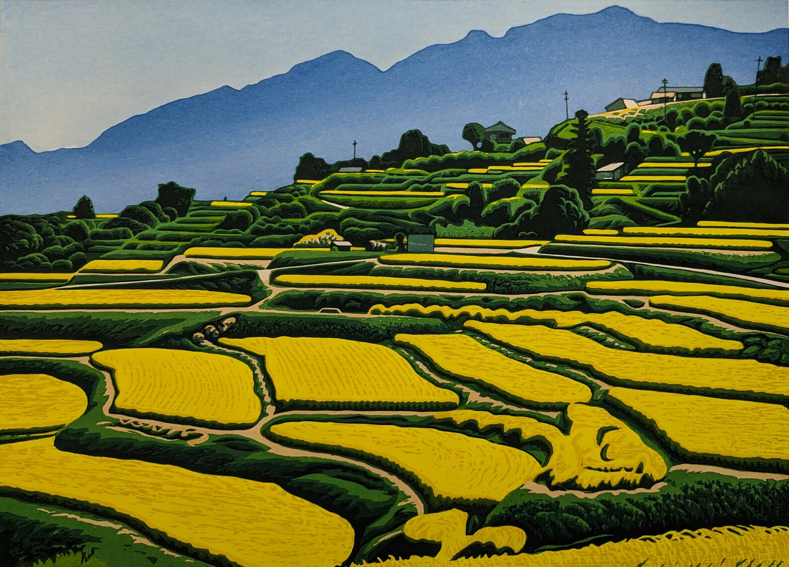Koichi Maeda Woodblock "autumn View of Terraced Rice Fields" 2002 ...