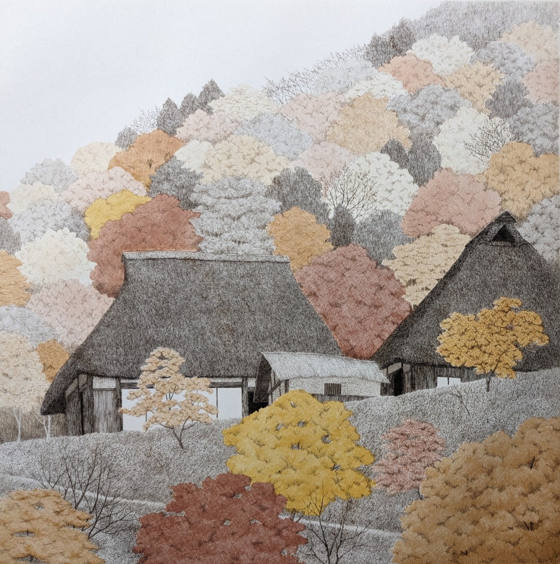 Ryohei Tanaka Color Etching "autumn's Mountain" 1991, Signed - Etsy