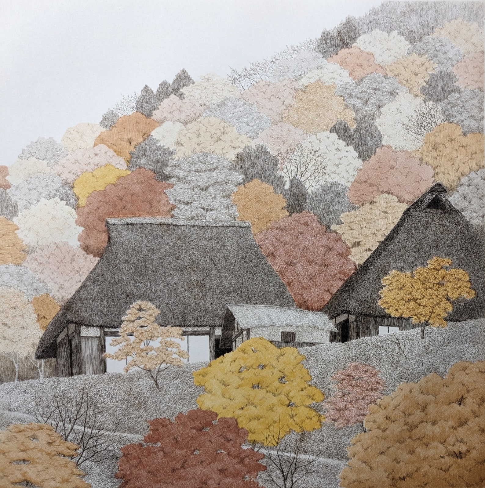 Ryohei Tanaka Color Etching "autumn's Mountain" 1991, Signed - Etsy