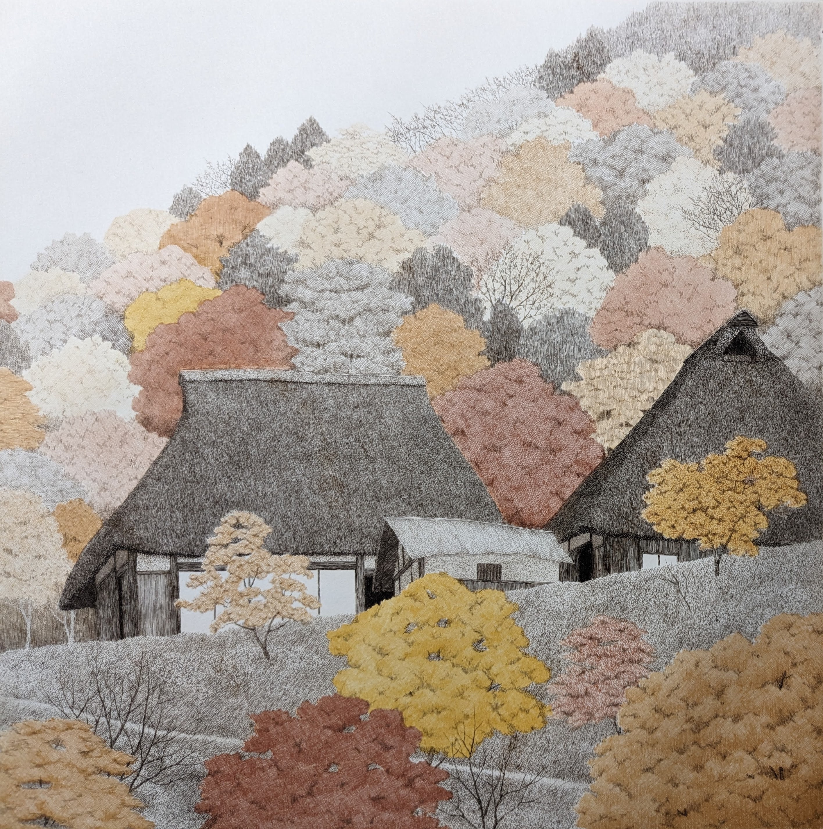 Ryohei Tanaka Color Etching "autumn's Mountain" 1991, Signed - Etsy