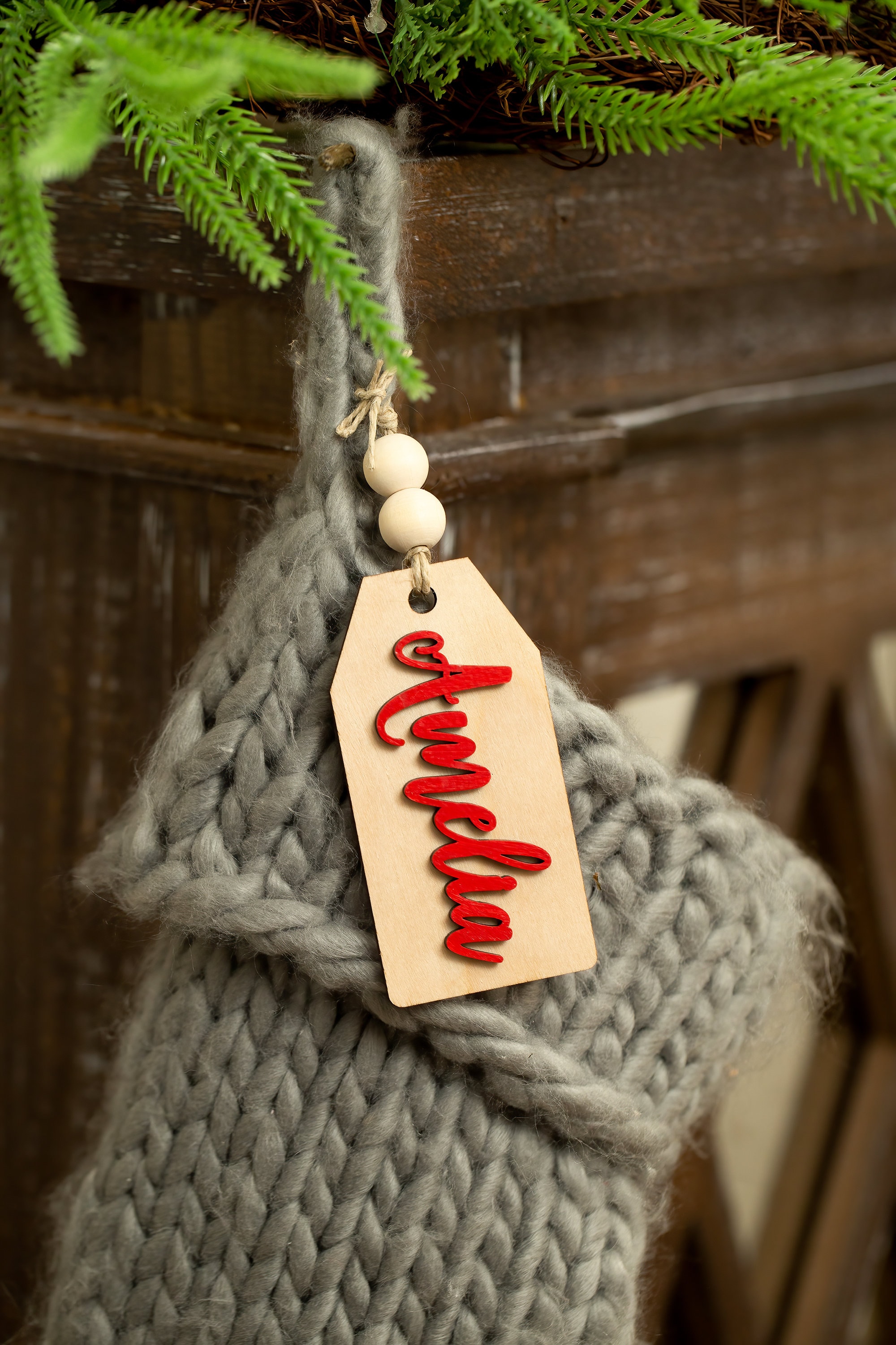 Custom Stocking Name Tag Christmas Wooden Personalized Family Tags for ...