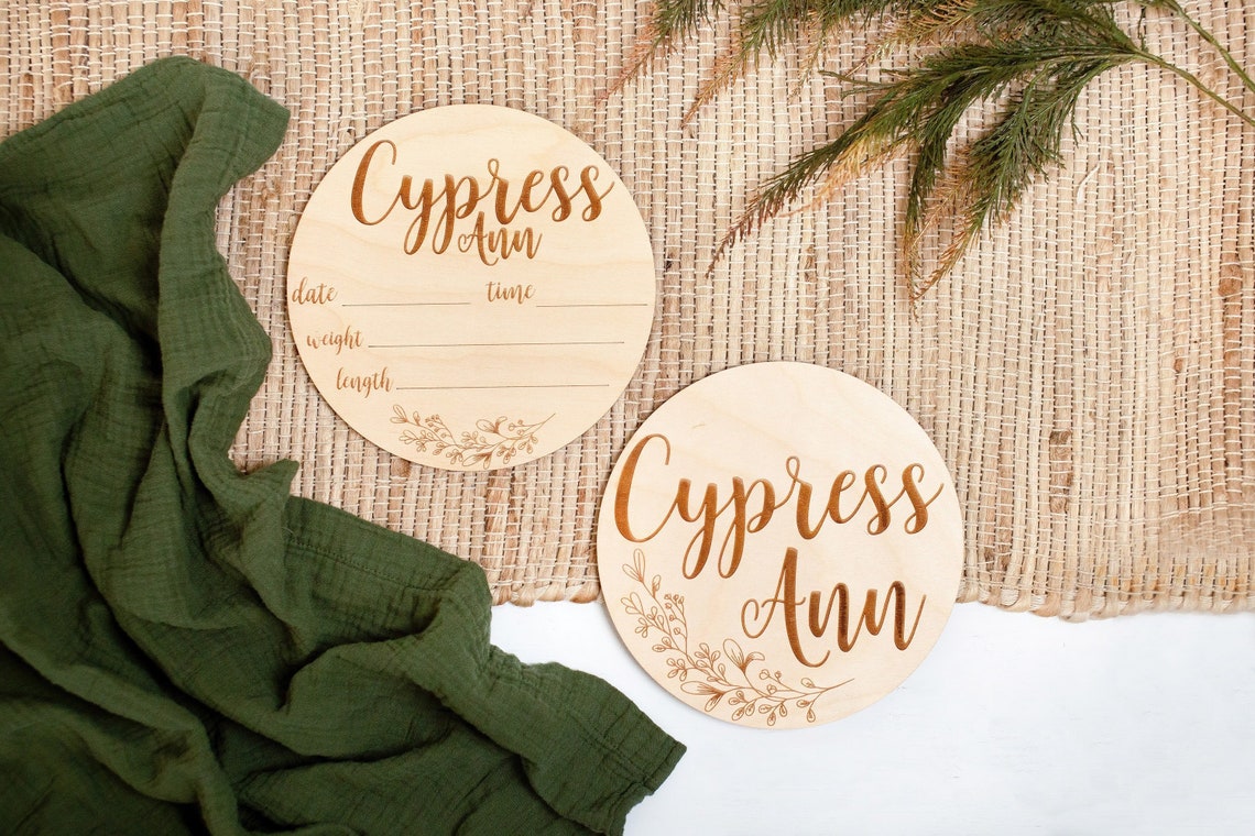 Round Wooden Baby Plaque, 3D Custom Wood Baby Name Announcement Sign ...