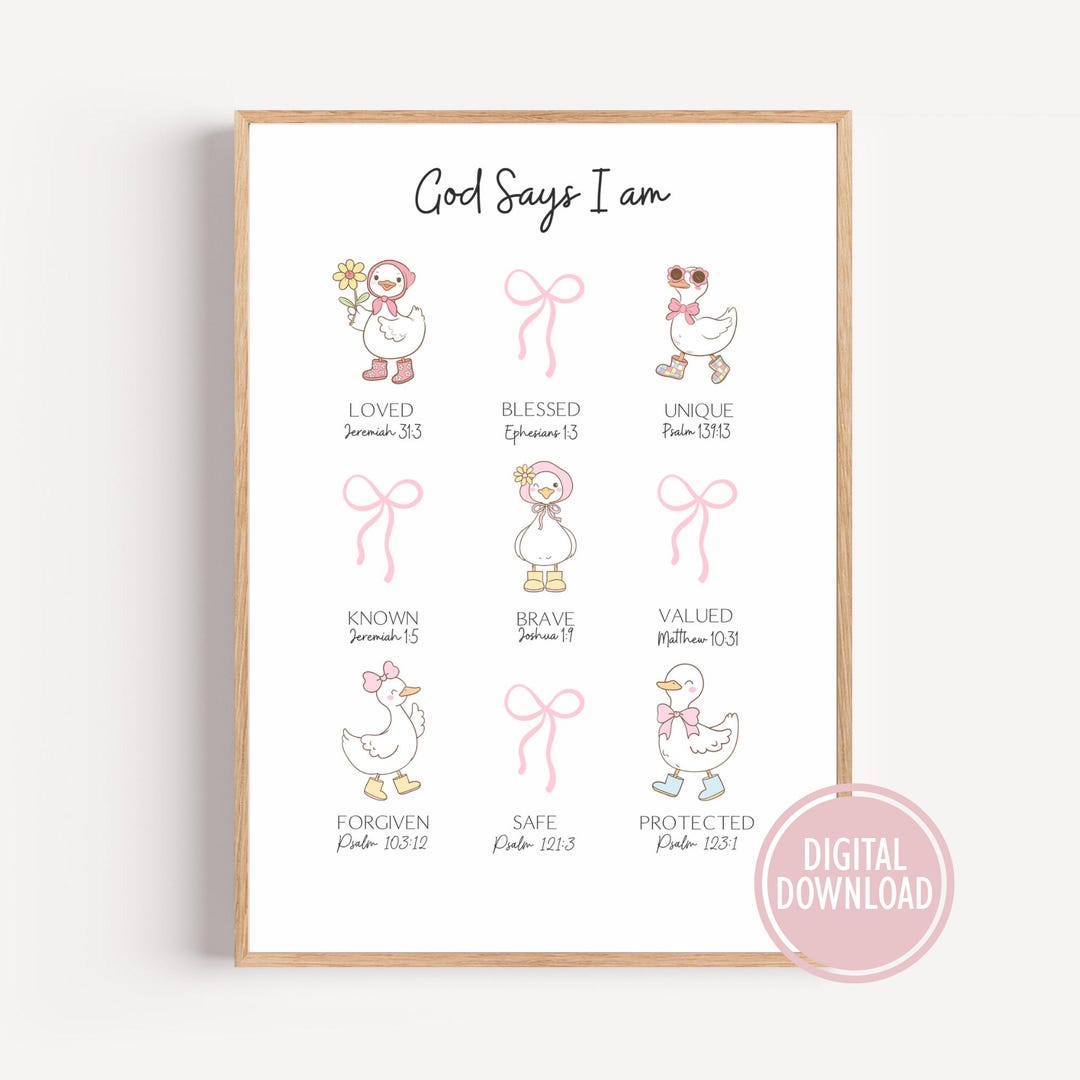 God Says I Am Biblical Affirmations Silly Goose Christian Nursery Print ...