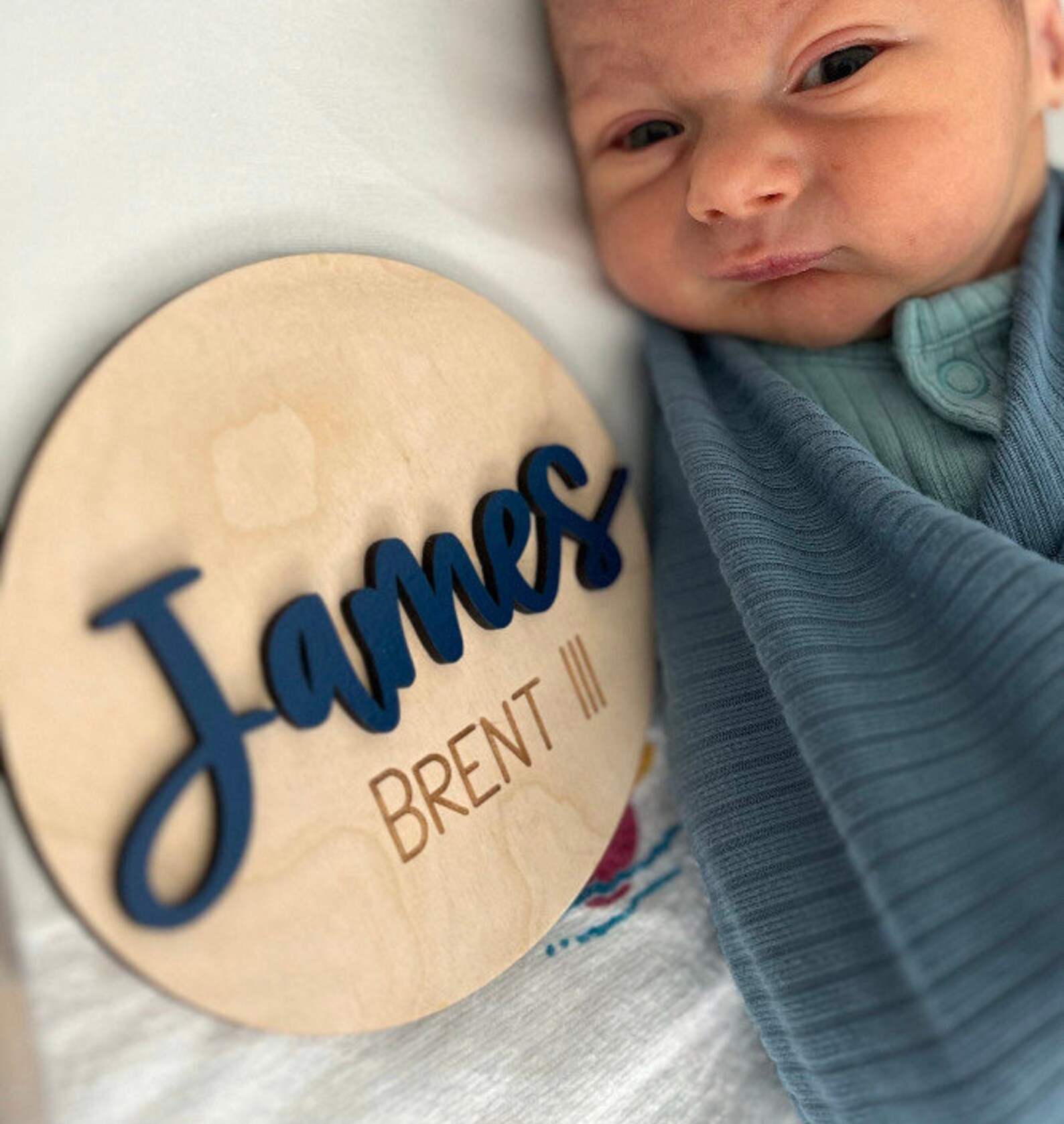Round Wooden Baby Plaque 3D Custom Wood Baby Name Announcement Sign ...