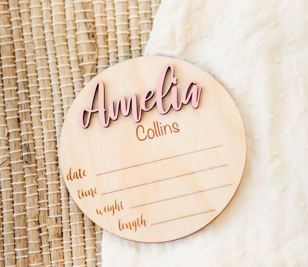 Wood Baby Announcement Sign Round Birth Stat Sign Nursery Baby Room ...