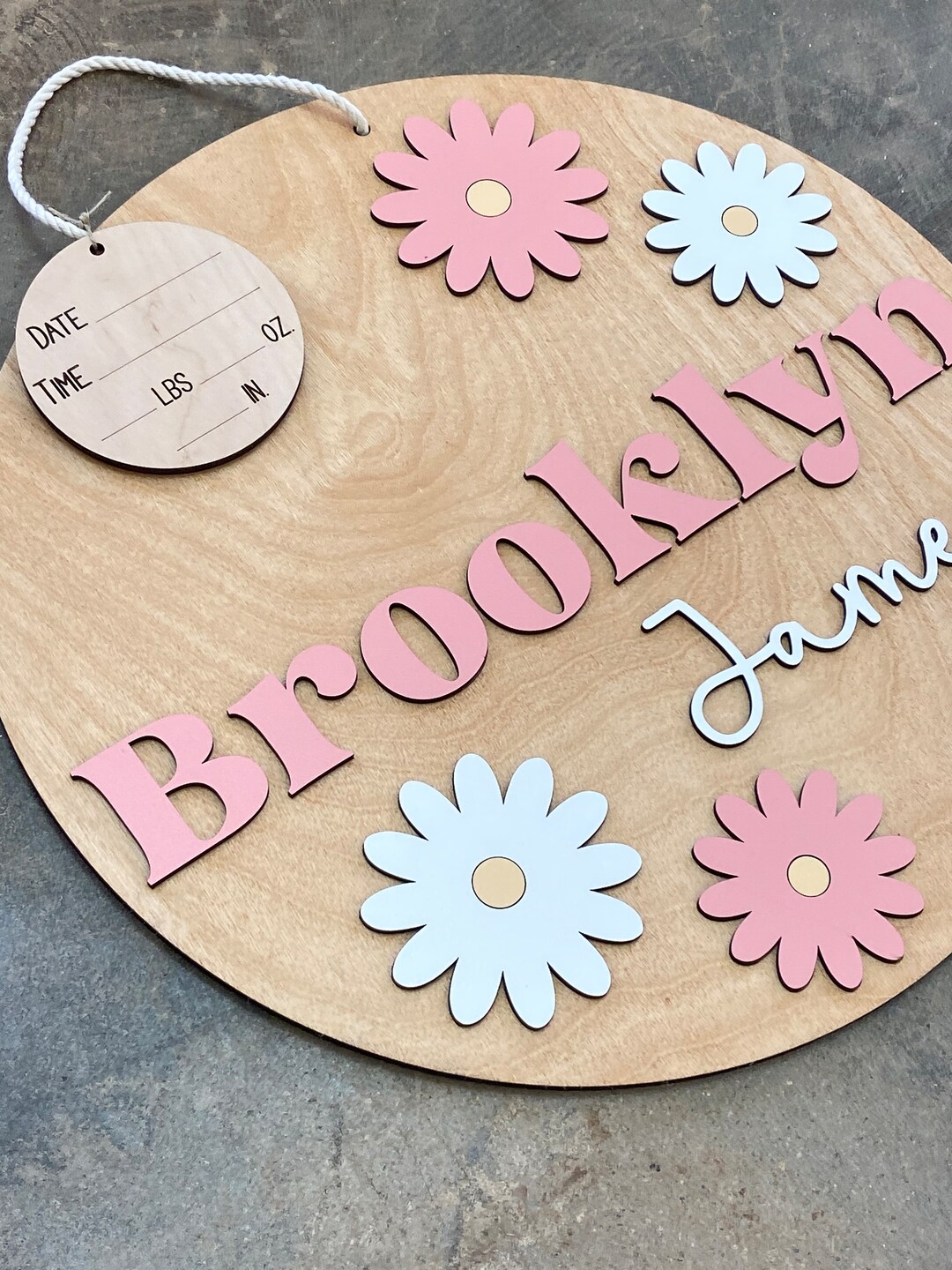 Baby Hospital Sign Door Hanger Floral Nursery Name Sign Birth Stat Sign ...