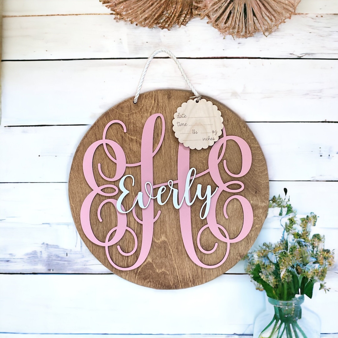 Baby Hospital Sign Door Hanger Floral Nursery Name Sign Birth Stat Sign ...