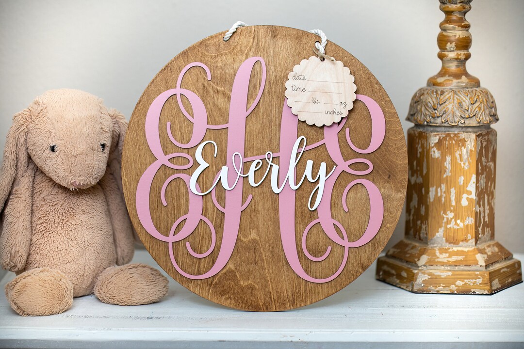 Baby Hospital Sign Door Hanger Floral Nursery Name Sign Birth Stat Sign ...