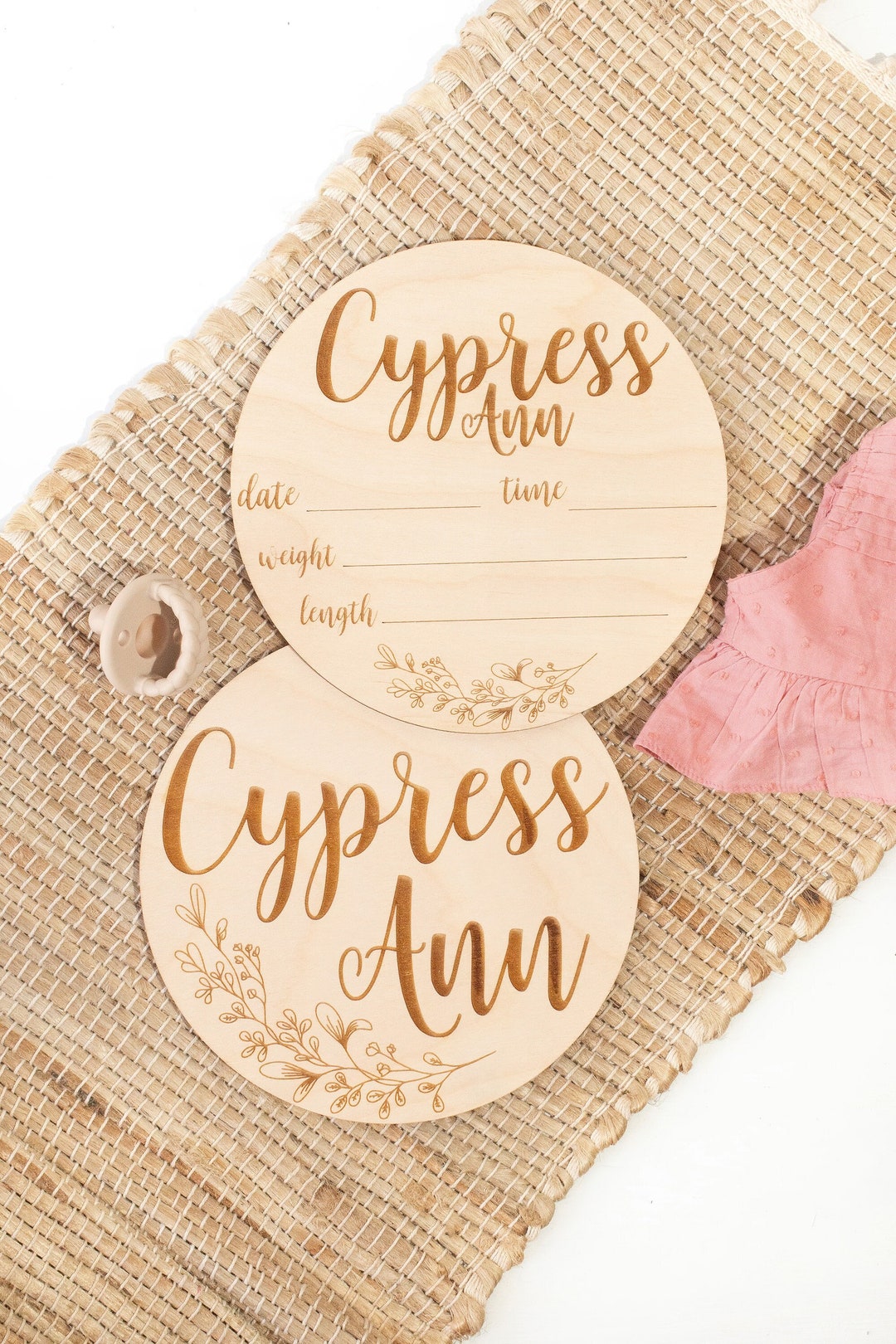 Round Wooden Baby Plaque, 3D Custom Wood Baby Name Announcement Sign ...