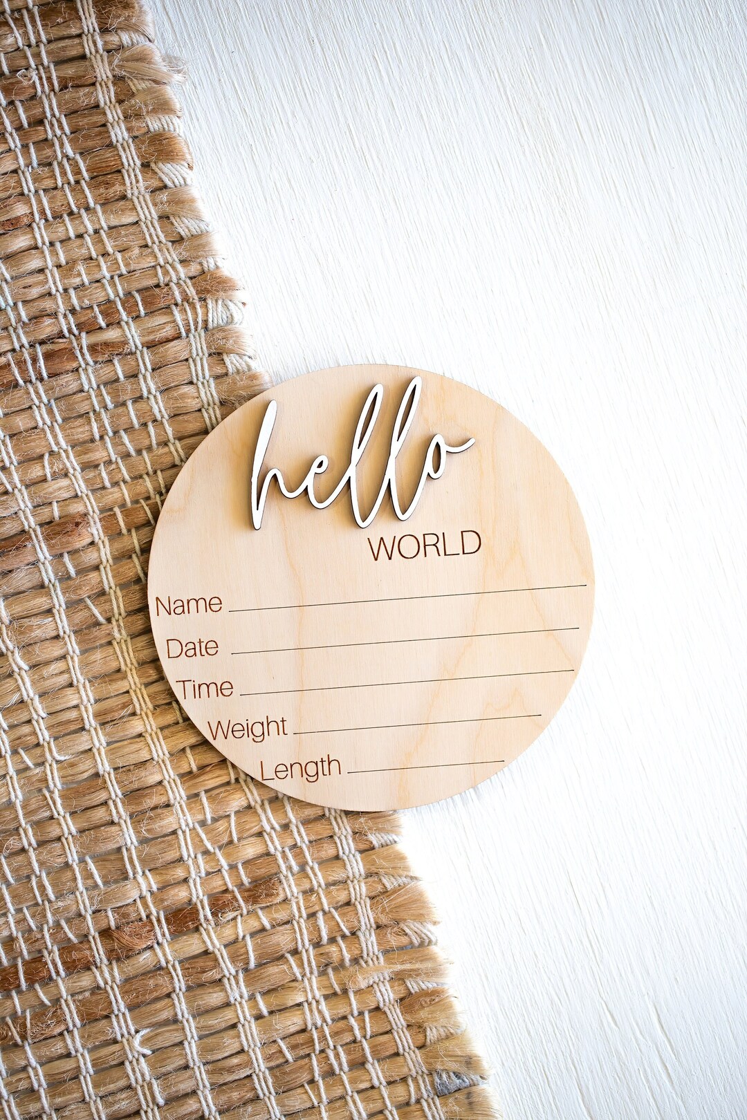 Baby Birth Stats "hello World" Wooden Round Baby Announcement Name ...