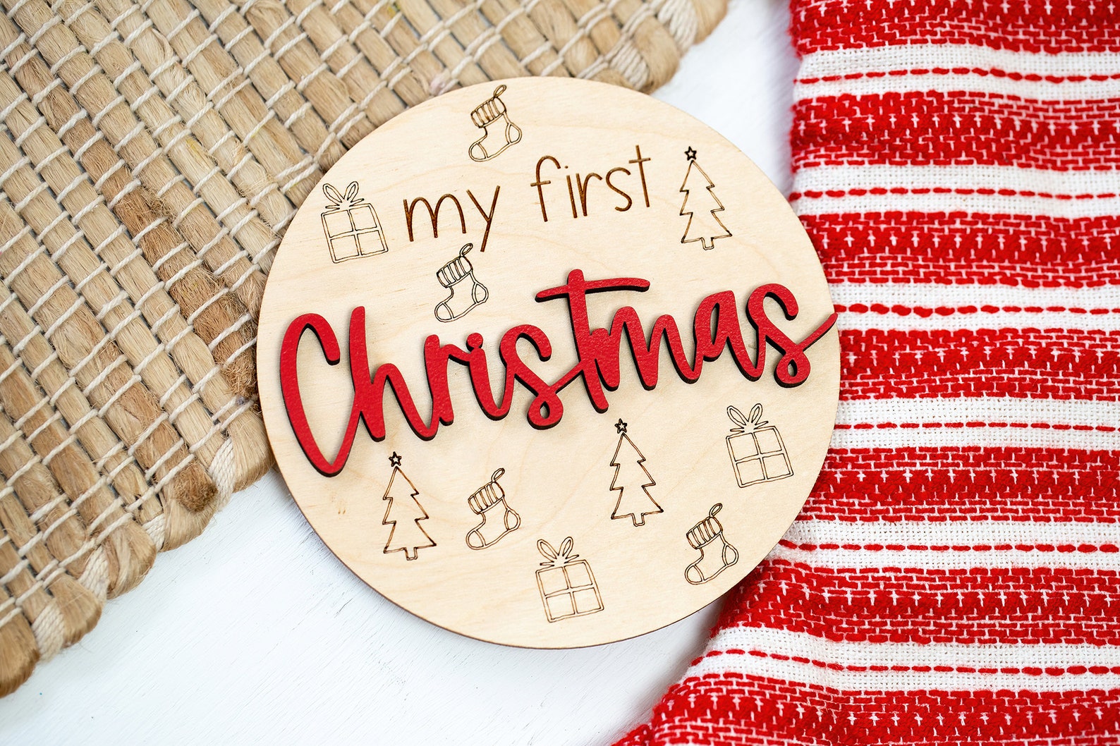 Wooden Milestone Baby Disc, Baby Milestone Cards, My First Holiday ...