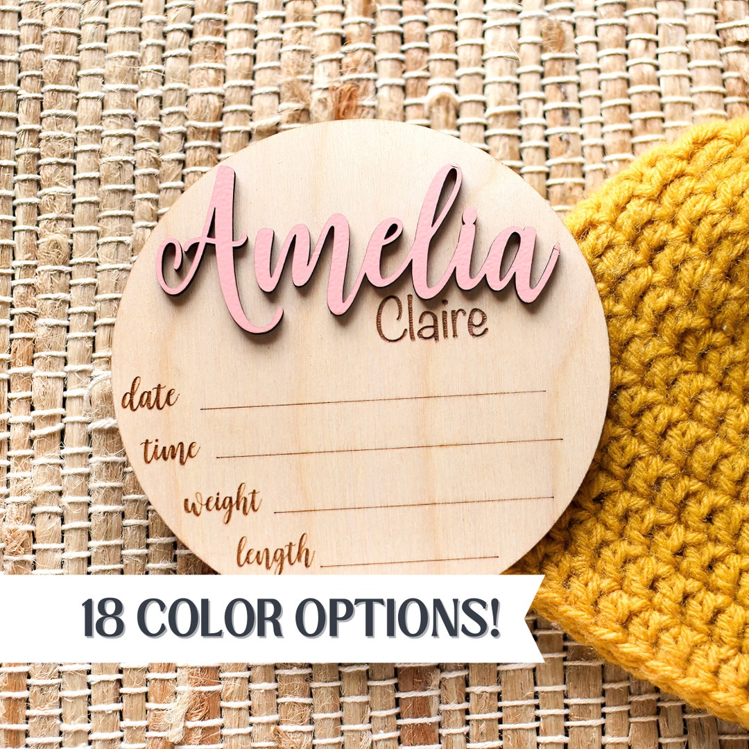 Round Wooden Baby Plaque 3D Custom Wood Baby Name Announcement Sign ...