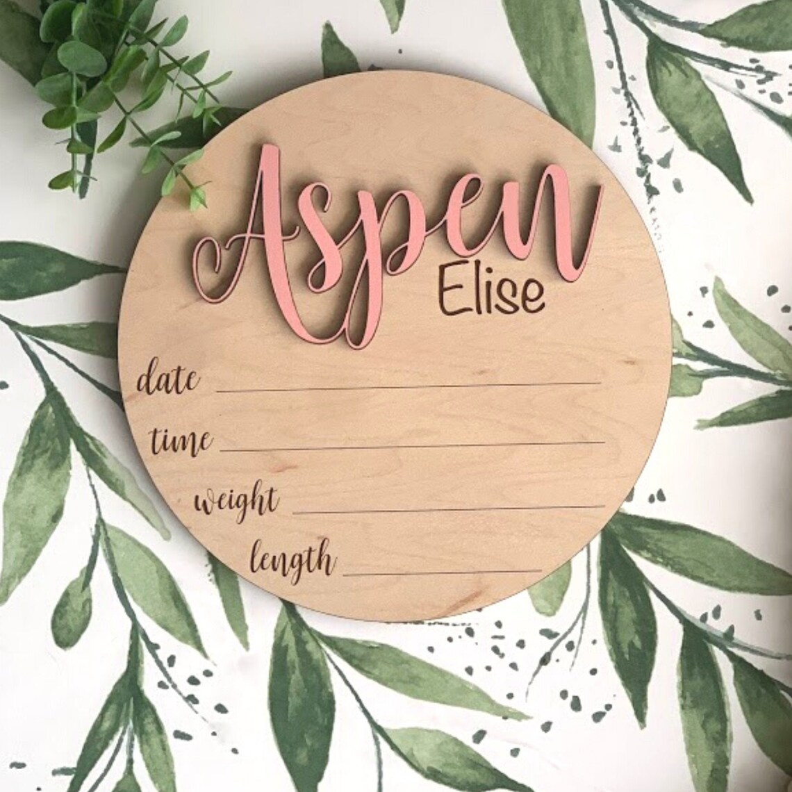 Round Wooden Baby Plaque 3D Custom Wood Baby Name Announcement Sign ...