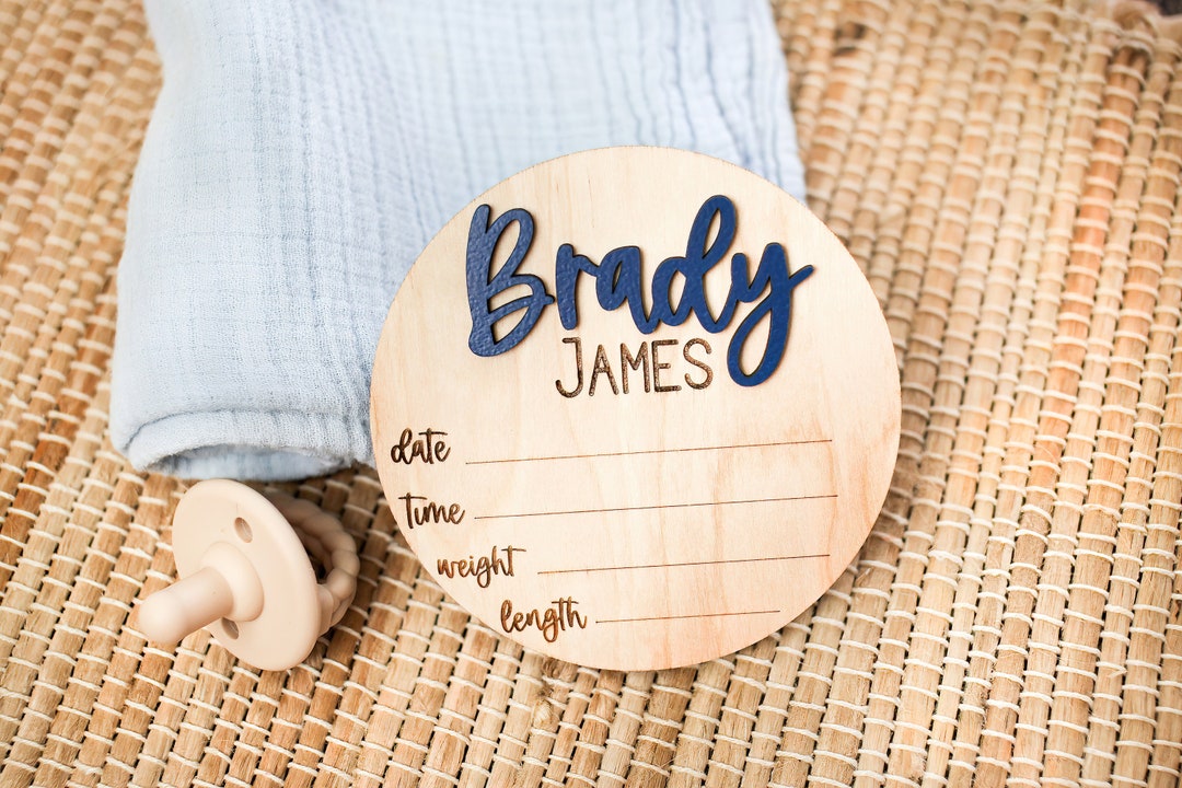 Round Wooden Baby Plaque, 3D Custom Wood Baby Name Announcement Sign ...