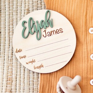 Round Wooden Baby Plaque 3D Custom Wood Baby Name Announcement Sign ...