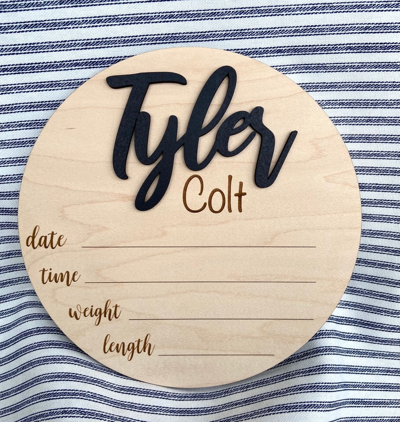 Round Wood Baby Announcement Sign Birth Stat Sign Nursery - Etsy