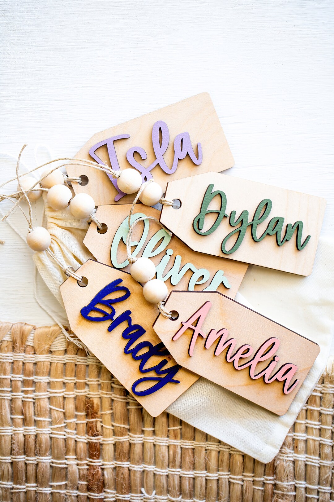 Beaded Wooden Name Tag, Personalized Easter Basket Tag, Custom Kids ...