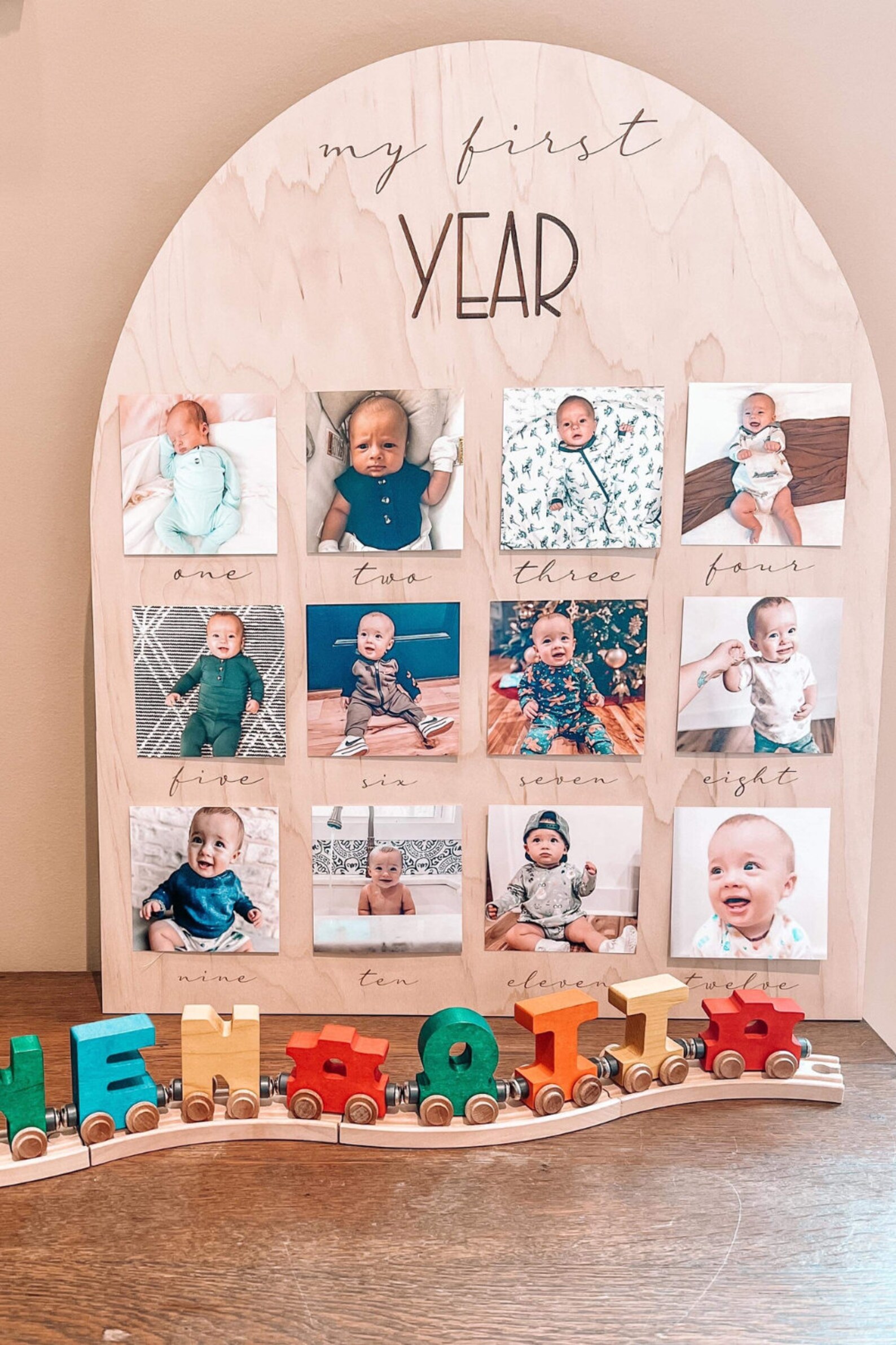 One Year of Photo Board Wood My First Year Photo Board Milestone ...