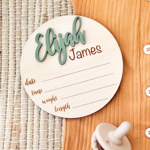 Baby Name Sign Birth Announcement Stat Sign Custom Wooden Round Name ...