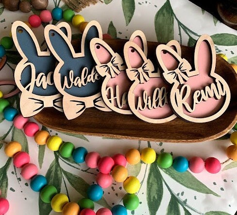 Personalized Bunny Easter Basket Tag Custom Easter Place Card | Etsy