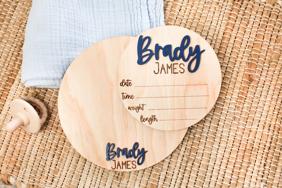 Round Wooden Baby Plaque, 3D Custom Wood Baby Name Announcement Sign ...